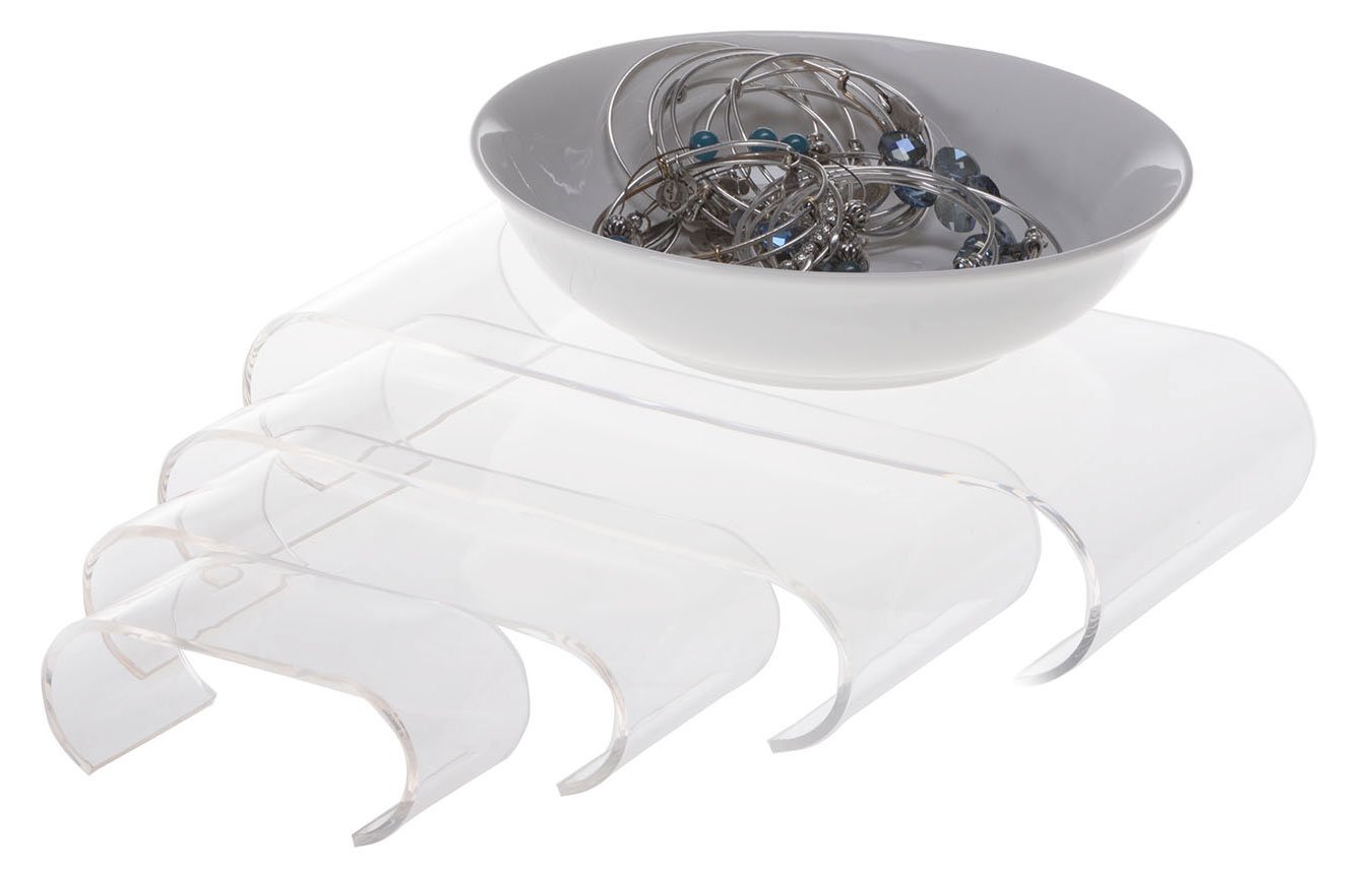 Displays2go Acrylic Risers for Counters, Display Stands with Curved Design, 4 Different Sizes