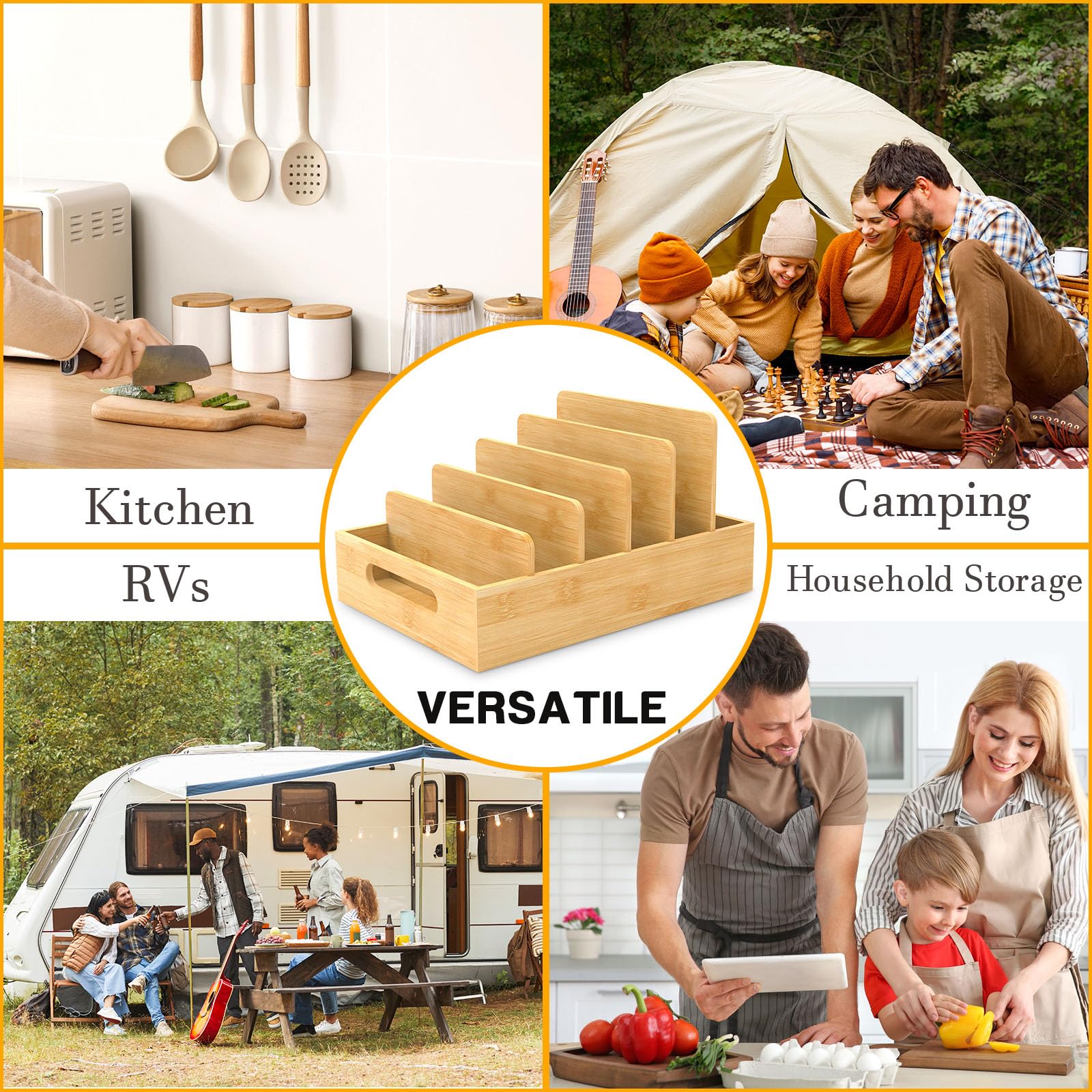 Retro Shaw Bamboo Food Container Lid Organizer for Cabinet & Drawer,Kitchen Cabinet Organizer with 5 Adjustable Dividers for Plastic Lid Storage and Holder,Fit for Kitchen,Home,RVs,Campers,Pantry etc