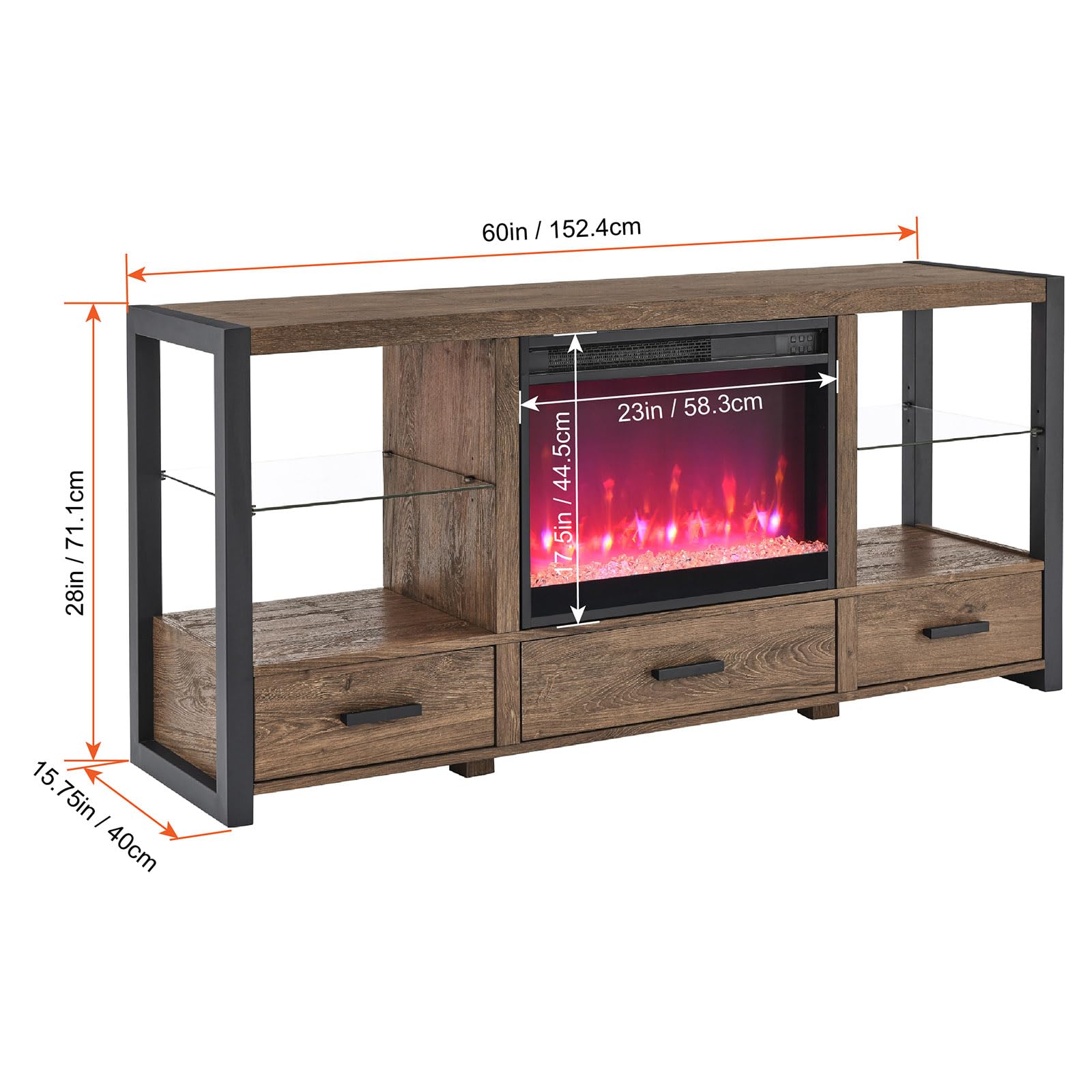 Electric Fireplace,Modern and Traditional Farmhouse Style Electric Hearth - 8 Colors Crystal Lights, Flames, and LED Effects - Fits 43-70 Inch TV - CSA/UL Certified 1400W (Brown)