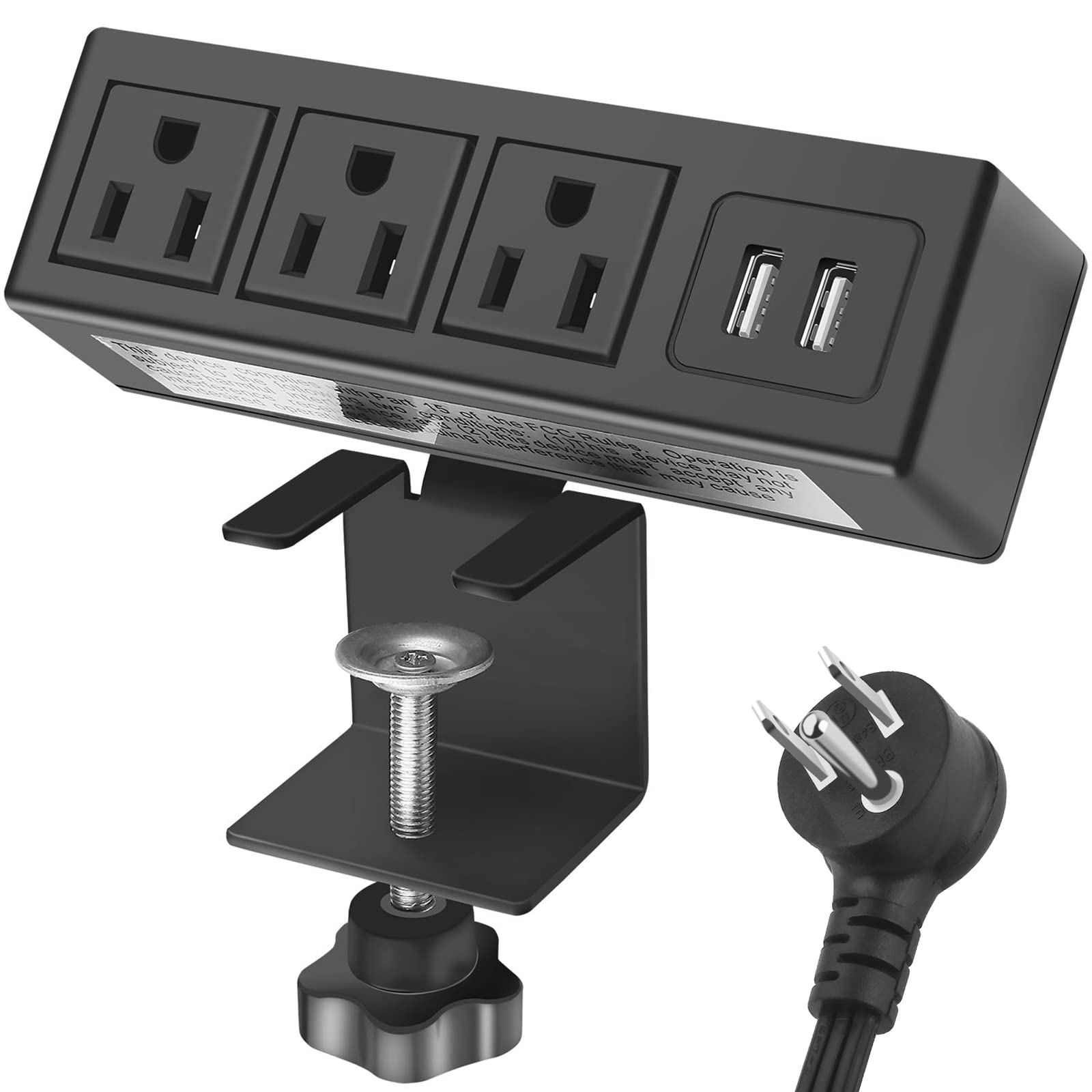 Desktop Edge Power Strip, Removable Clamp Power Outlet Socket with USB Port, 9.85 ft Extension Cord Connect 3 Plugs for Home Office Reading