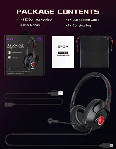 EKSA Ultralight USB Gaming Headset, Computer Headphones with AI Intelligent Noise Cancelling Microphone, 7.1 Surround Sound, Wired Headset for PC, PS4, PS5, Switch, Computer, Laptop