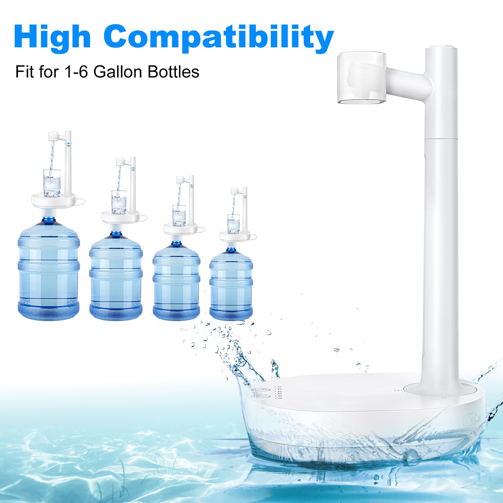 Desktop Water Dispenser for 5 Gallon Bottle, Table & Bottle Use Water Pump with 7 Level Quantitative, Portable & Detachable Water Bottle Dispenser, USB Charging Water Pump for Home, Office, Outdoor