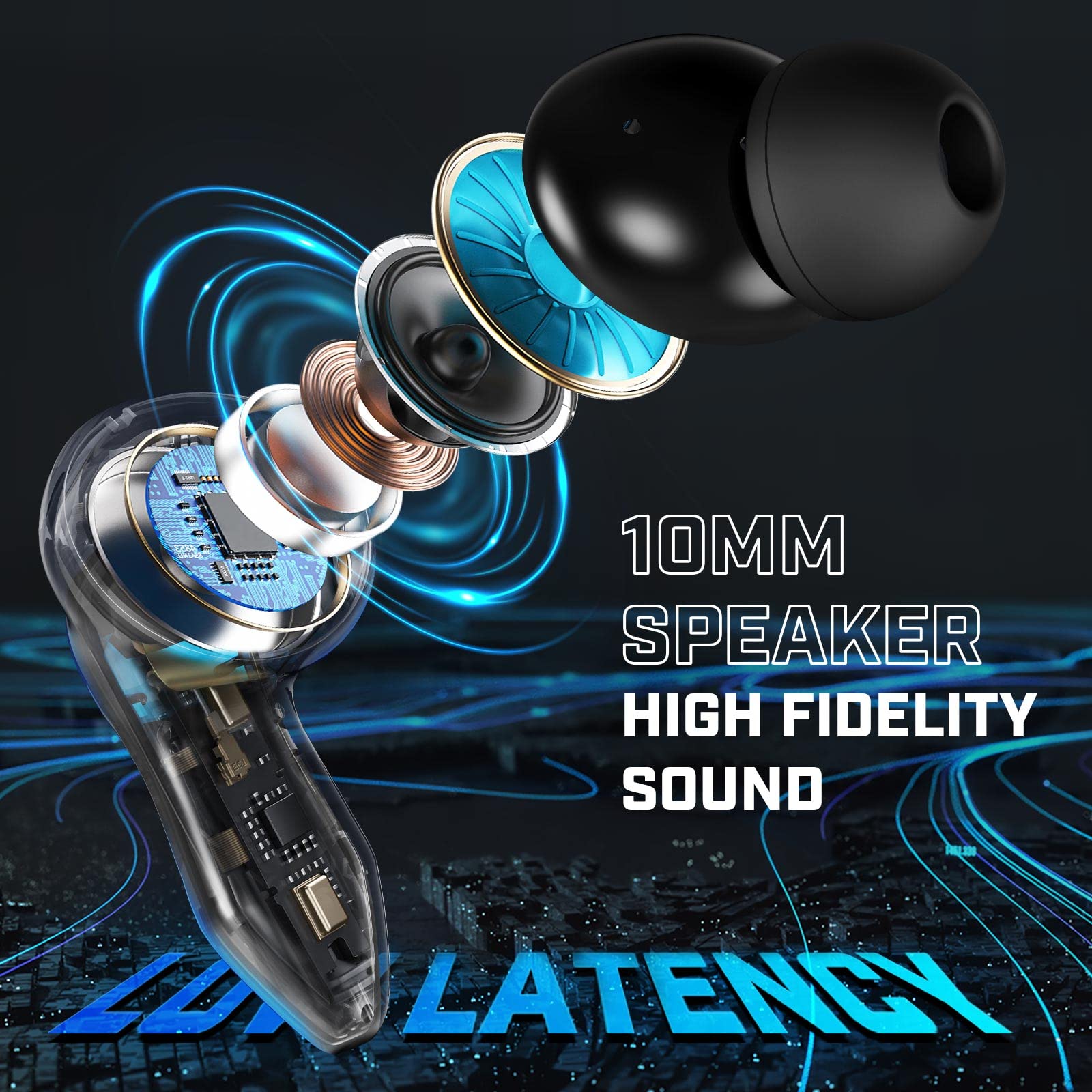 EKSA Wireless Gaming Earbuds, Bluetooth Headphones for Mobile Gaming, Switch, Music - 38ms Ultra Low Latency - 36 Hours Playtime - Game/Music Mode - Built in Mic - Noise Isolation