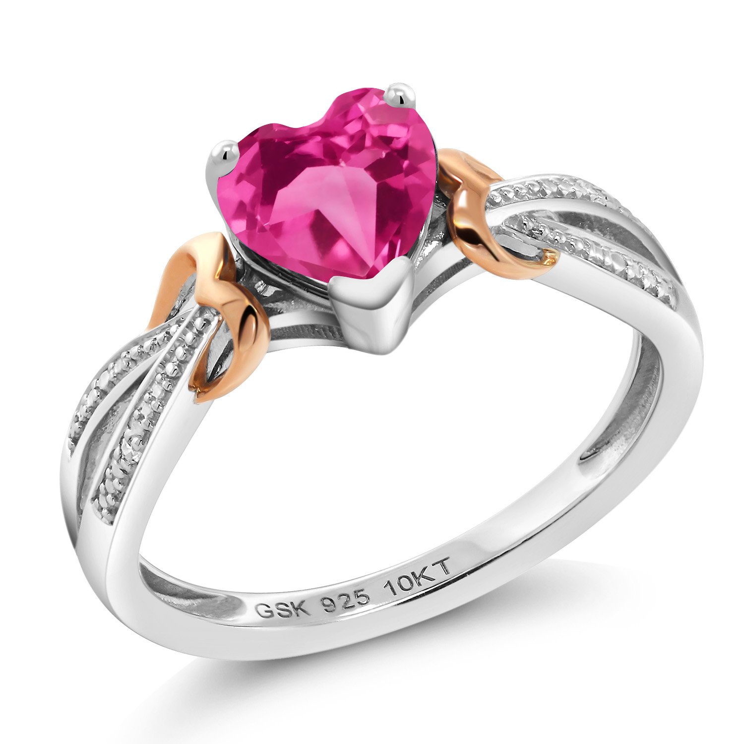 Gem Stone King 925 Silver and 10K Rose Gold 6MM Heart Shape Gemstone Birthstone and Diamond Engagement Ring | Wedding Anniversary Promise Ring For Women | Available In Size 5, 6, 7, 8, 9