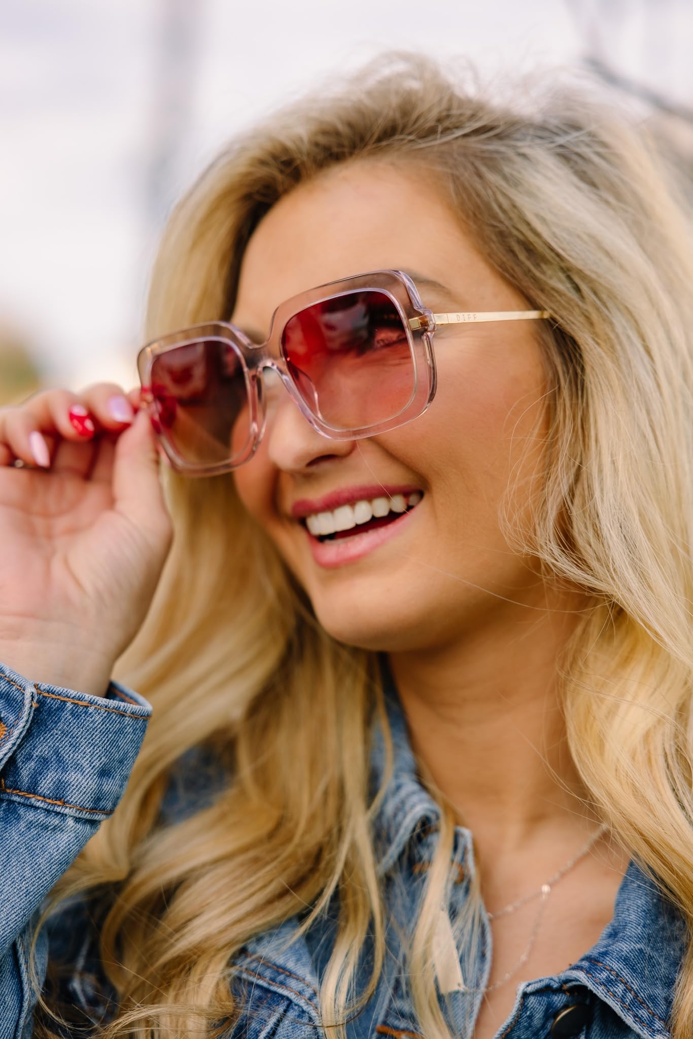 DIFF Sandra Designer Oversized Square Sunglasses for Women UV400 Protection, Light Pink Crystal + Dusk Gradient