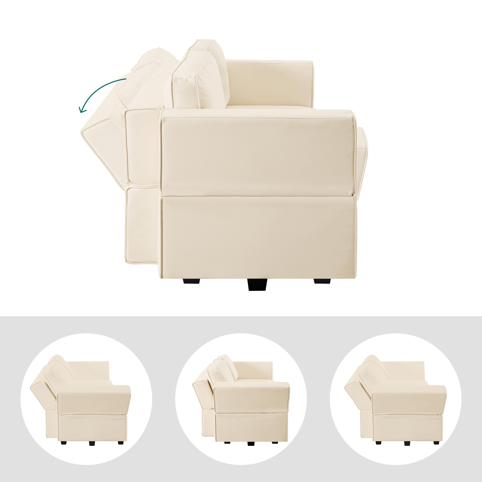 Naomi Home Sarah Modular Loveseat Sofa Couch with Storage Seats Air Leather 2 Seater Love Seats for Small Spaces, White