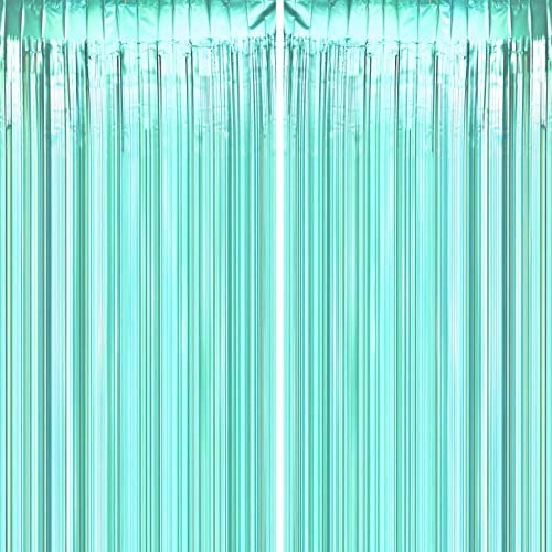 Teal Blue Tinsel Foil Fringe Curtains - Under The Sea Baby Shower Birthday Photo Backdrops Bachelorette Wedding Bridal Shower Party Decor Photo Booth Props Backdrops Decorations, 2pc