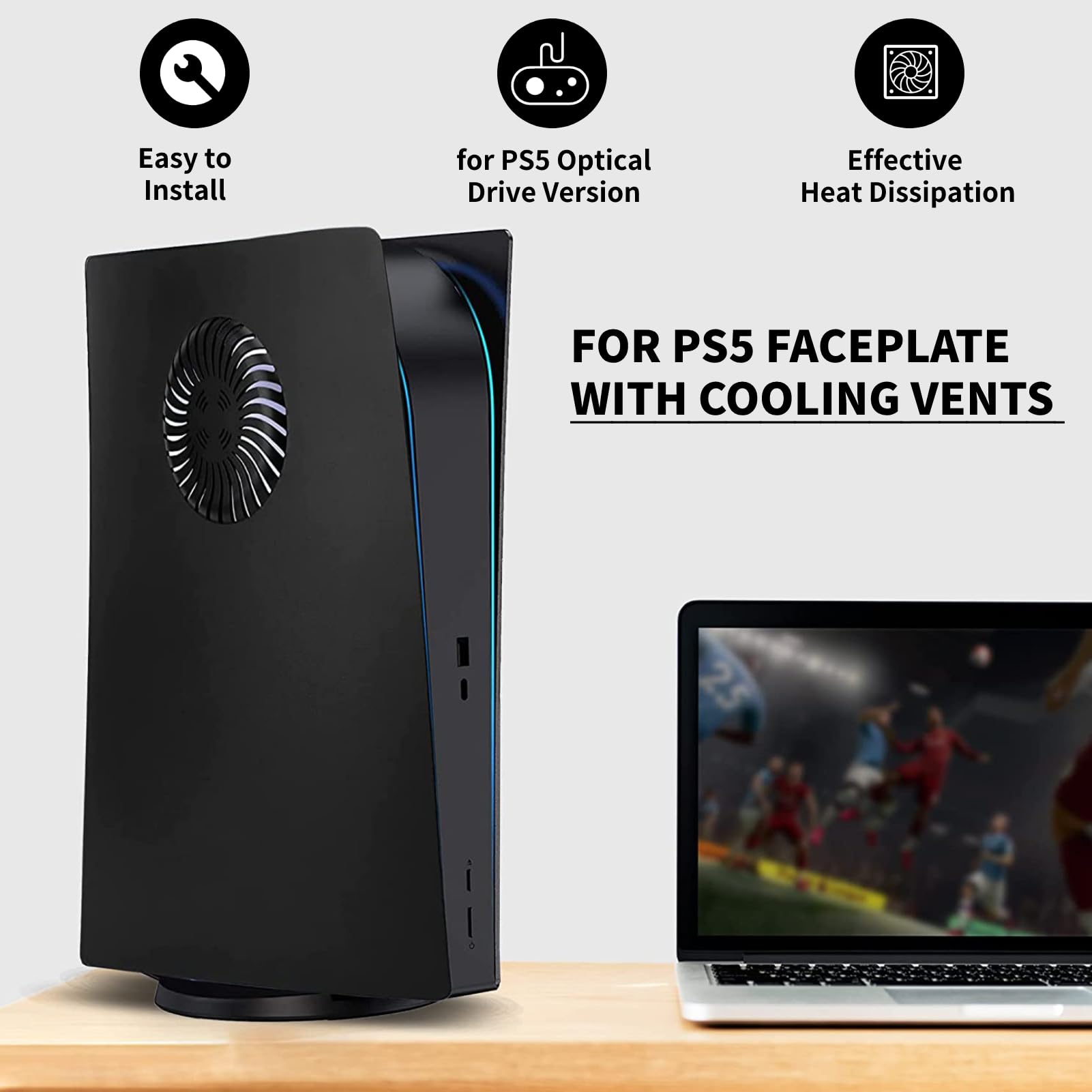 for PS5 Accessories Faceplate for Playstation 5 Disc Version Protective Shell Cover Replacement Face Plate ABS Anti Scratch Dustproof Replacement Faceplate Shell with Heat Sink