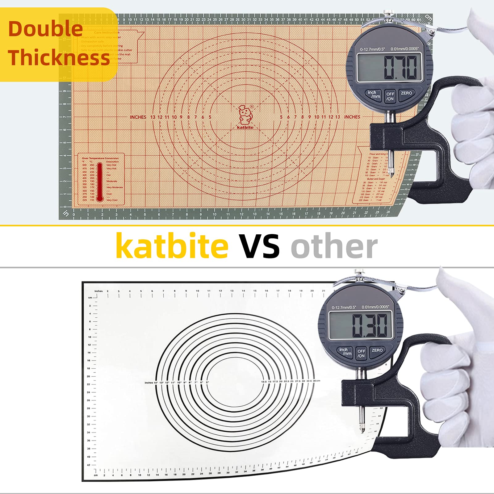 katbite Silicone Pastry Mat Non Stick, Silicone Baking Mat 26" x 16" with Measurement, Non-Slip Dough Rolling Mat for Counter, Oven Liner, Pie Crust, Reusable Fondant Mat Extra Thick