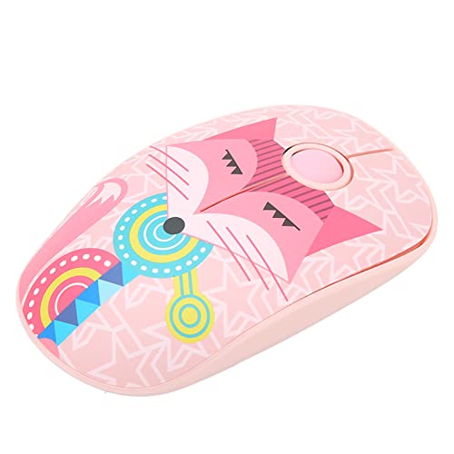 GOWENIC 2.4G Wireless Mouse, Cute Cartoon Pink Fox Pattern Mouse, Laptop Silent Wireless Gaming Mouse Three Intelligent Sleep Modes Mice, for Laptop, Notebook