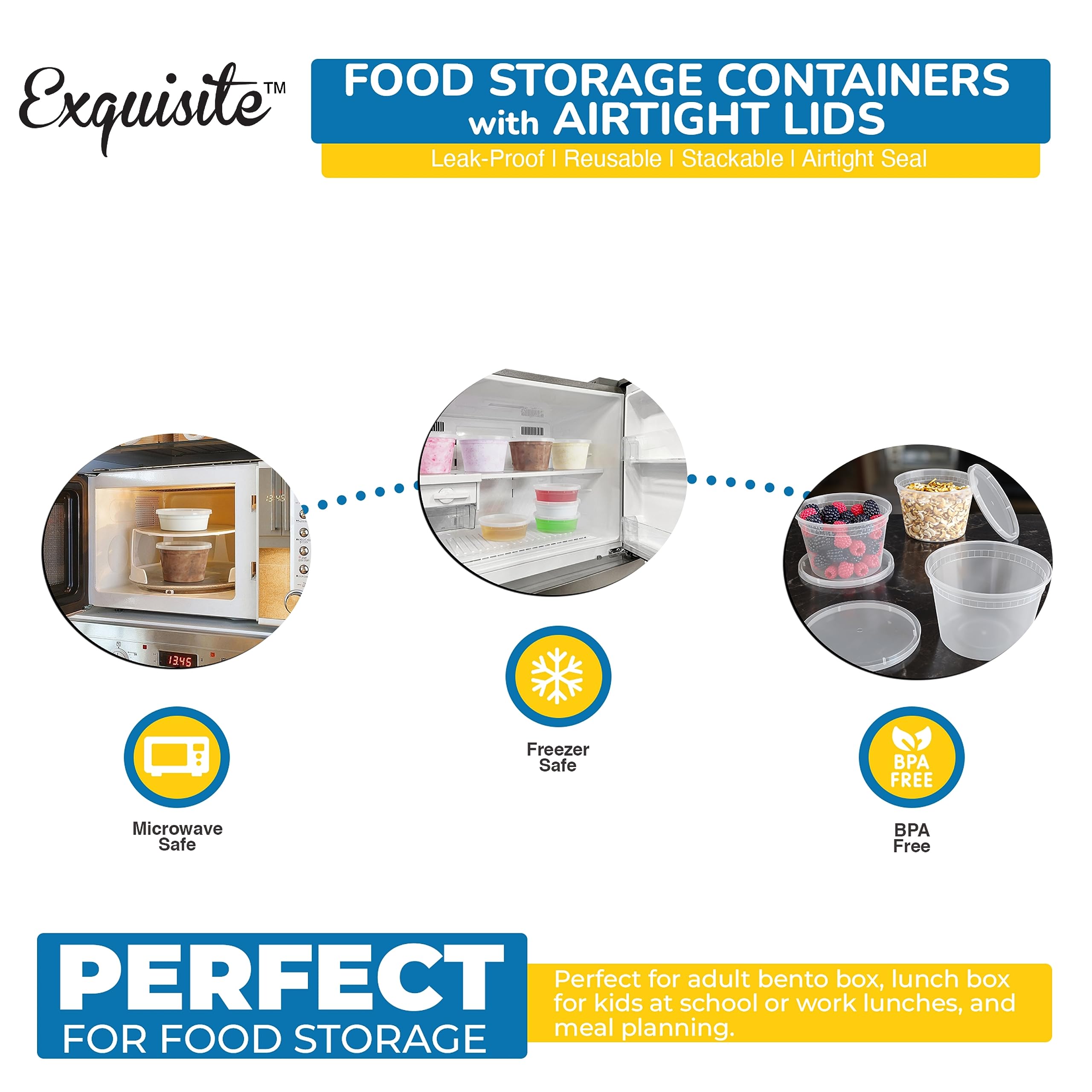 Disposable 16 oz Plastic Containers With Lids - 48 Of Each Containers And Lids - Leak Resistant Containers For Food - Deli Containers - Clear Stackable Containers - Microwave And Freezer Safe
