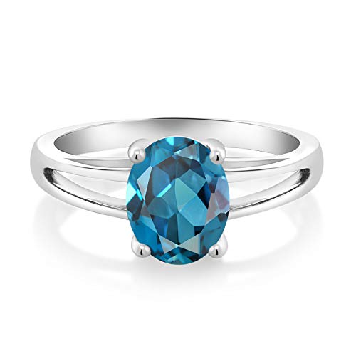 Gem Stone King 925 Sterling Silver London Blue Topaz Women Solitaire Engagement Ring (2.25 Ct Oval, Gemstone Birthstone Available in size 5, 6, 7, 8, 9)