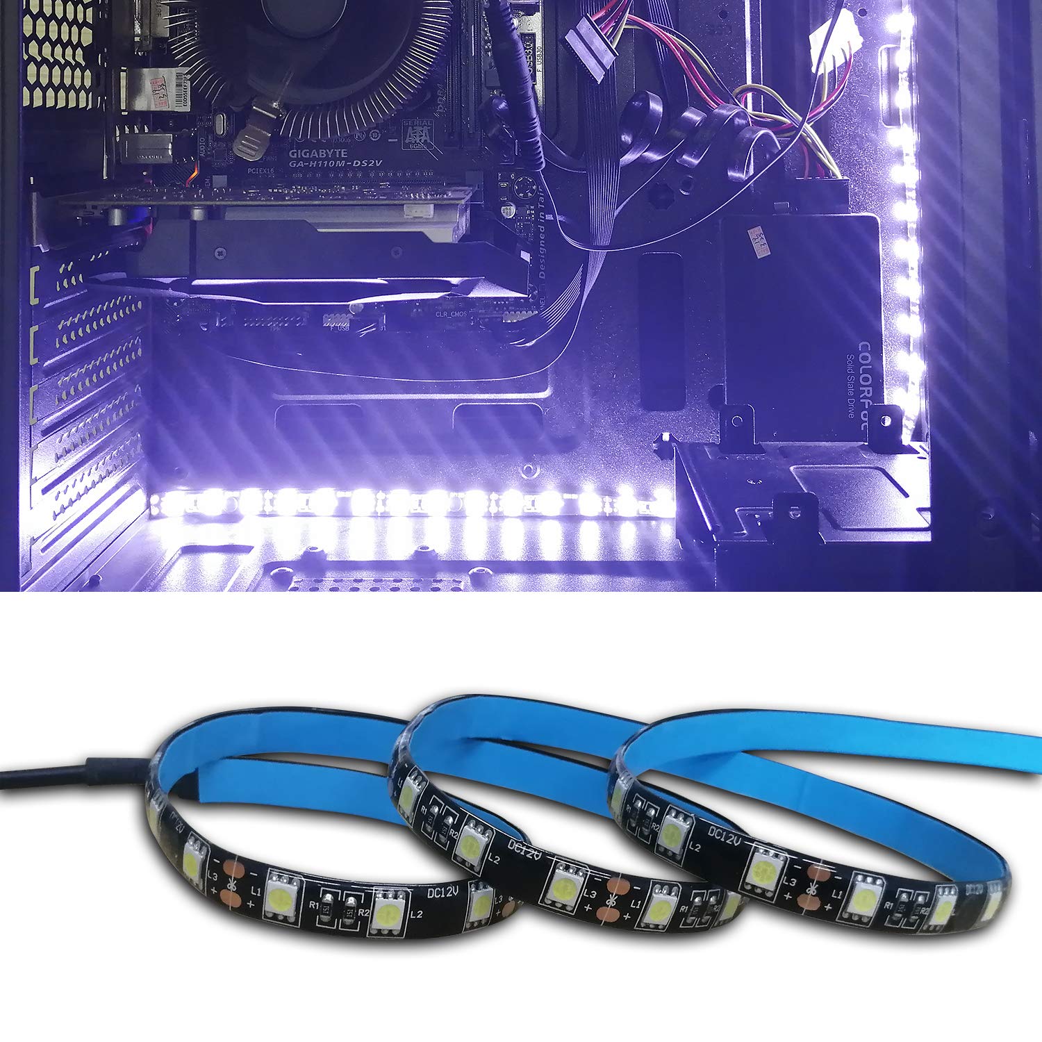 DS PC LED Strip via Magnetic for Computer Case Mid Tower Full Tower (White Lighting, SATA Connector, 39 inch Length, S Series)