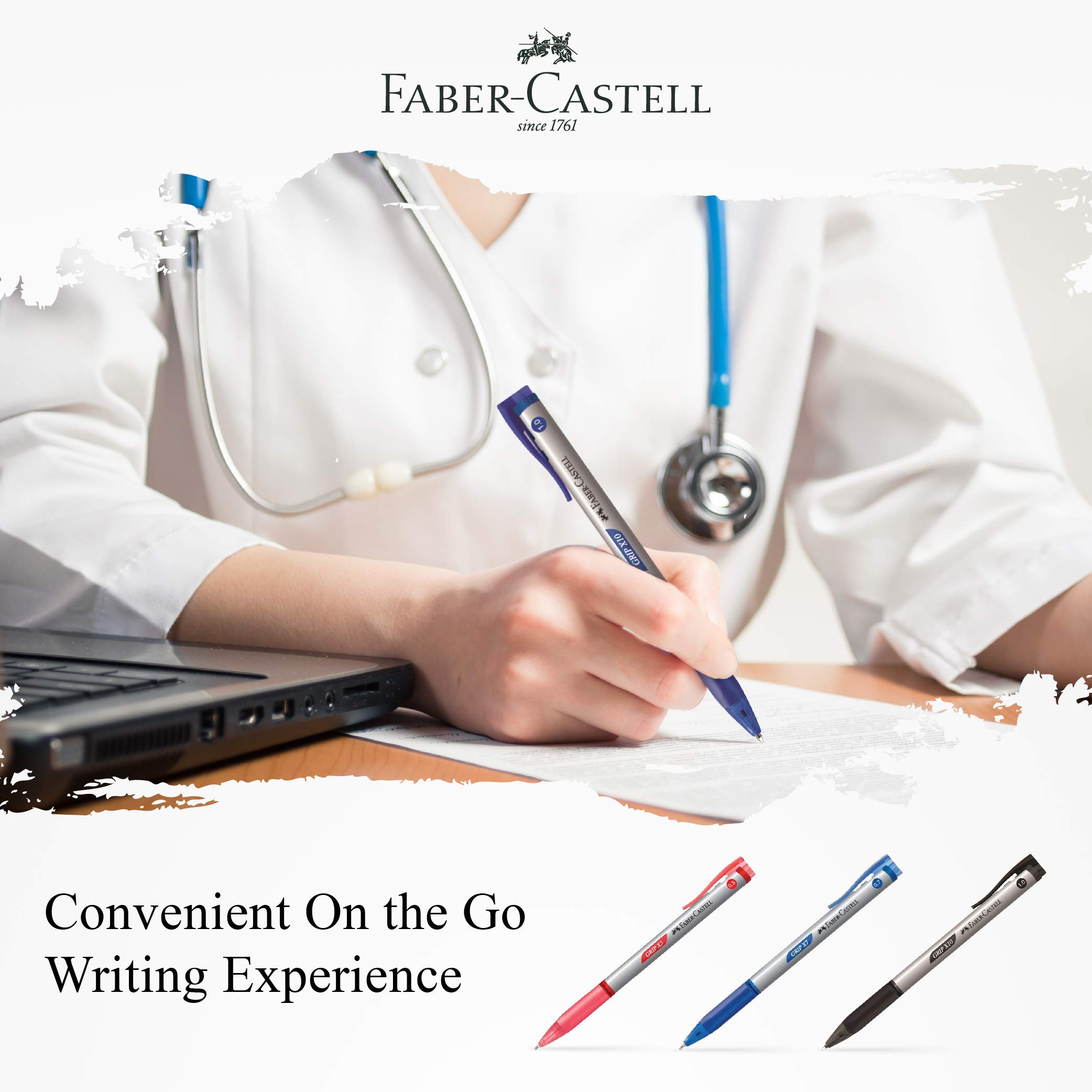 Faber-Castell Grip X Ergonomic Ballpoint Pen Tube of 40 (0.7mm, Blue) Triangular Barrel, Fatigue Free Writing, Super Smooth, Comfortable Rubberized Grip, Water Resistant, Needle Point