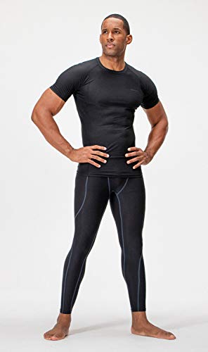 DEVOPS 3 Pack Men's Cool Dry Short Sleeve Compression Shirts, Sports Baselayer T-Shirts Tops, Athletic Workout Shirt (Large, Black/Navy/Olive)