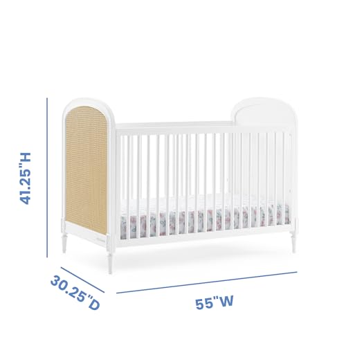 Delta Children Madeline 4-in-1 Convertible Crib - Woven Cane Mesh Panels, Includes Conversion Rails, Greenguard Gold Certified, Bianca White/Textured Almond
