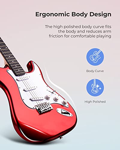 Electric Guitar Beginner Kit, 39 Inch Full Size Electric Guitar with Amp for Beginners Adults Teens, Metallic Red, by Vangoa