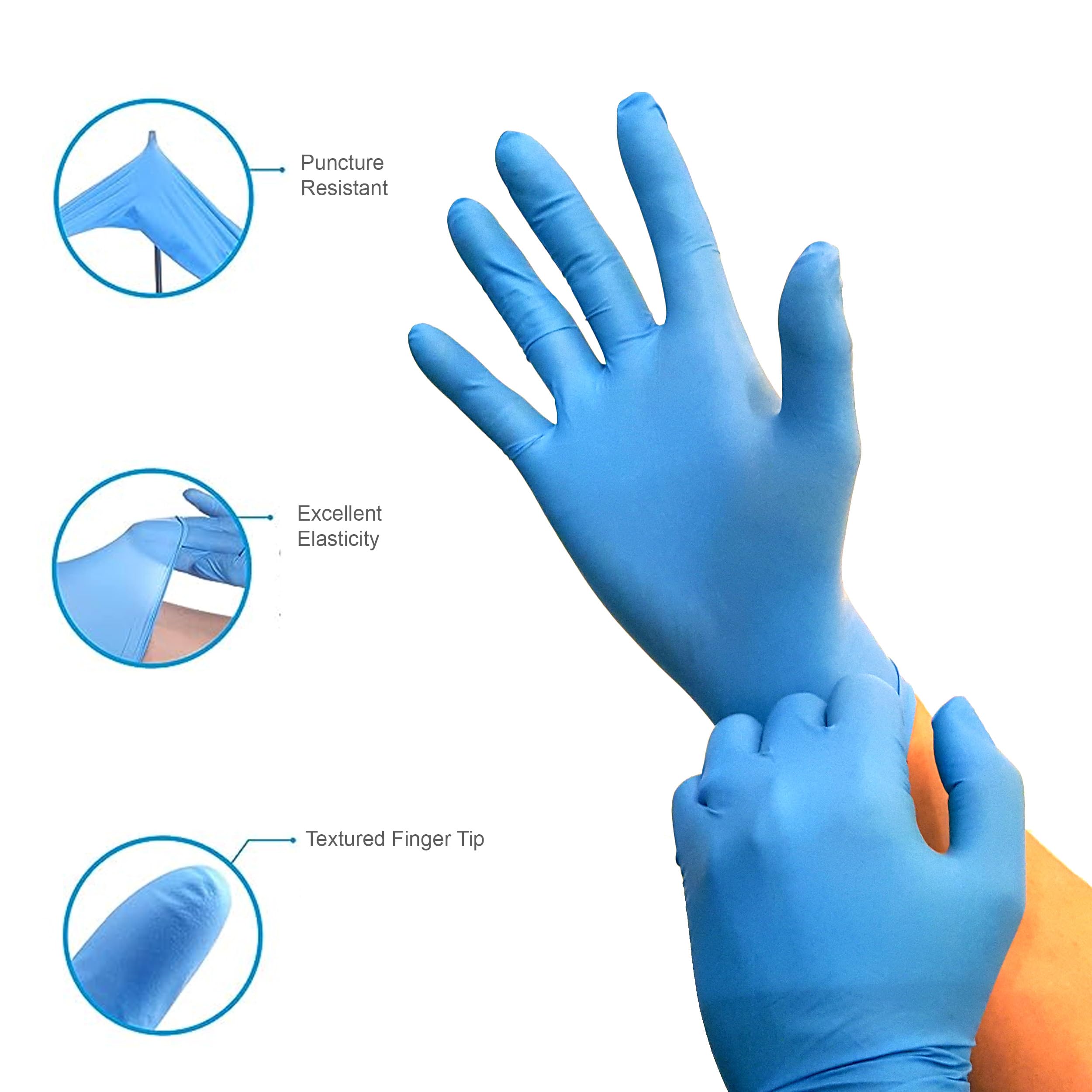 Disposable Nitrile Gloves with Finger tip textured Grip Resistant to Chemical, Acid, Oil, 4 Mil Thickness (100, Large)