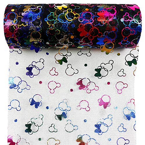 Yuanchuan Cartoon Glitter Tulle Rolls 6 inch x 10 Yards (30 feet) for Table Runner Chair Sash Bow Pet Tutu Skirt Sewing Crafting Fabric Christmas Wedding Unicorn Halloween Party Gift Ribbon (Black)