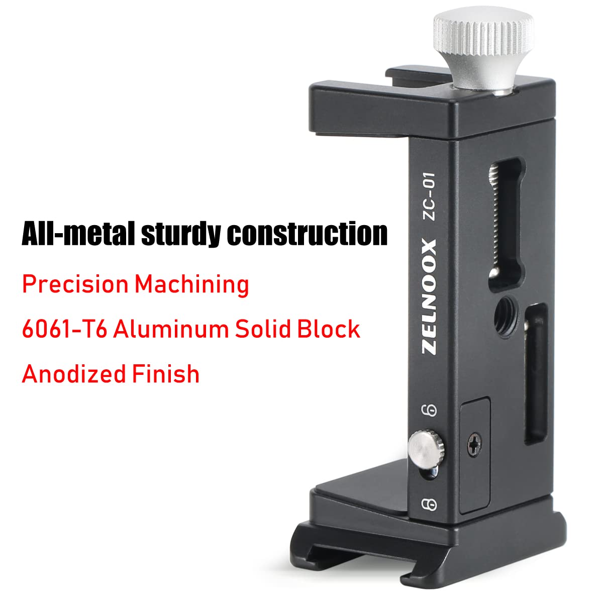Metal Phone Tripod Mount, Arca/RRS(reallyrightstuff) Quick Release, 1/4" Screw Hole, Phone Holder with Cold Shoe for MIC Fill light, for iPhone 14 13 12 11 X 9 8 Max Pro Tripod Mount