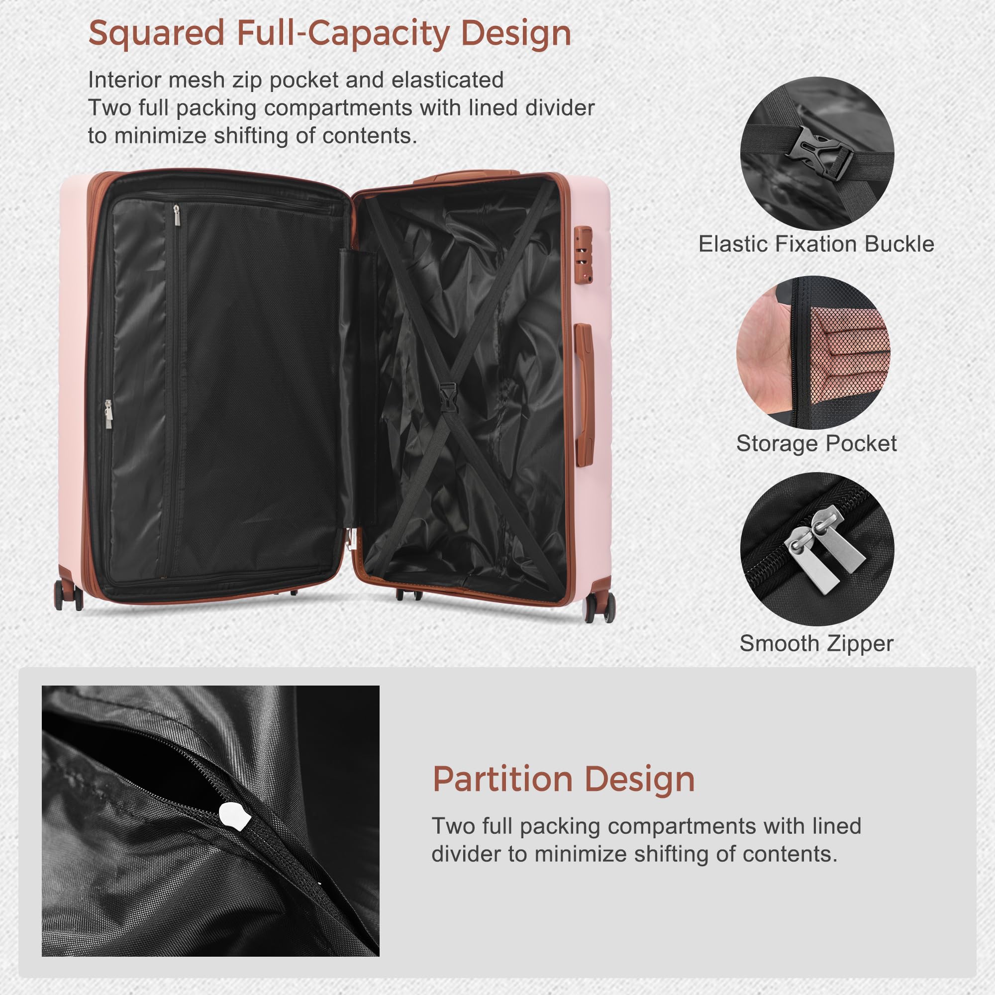 Merax 3 Pcs Expandable ABS Hardshell Luggage Sets with Spinner Wheel Suitcase TSA Lock Suit Case, Pink, (20/24/28)