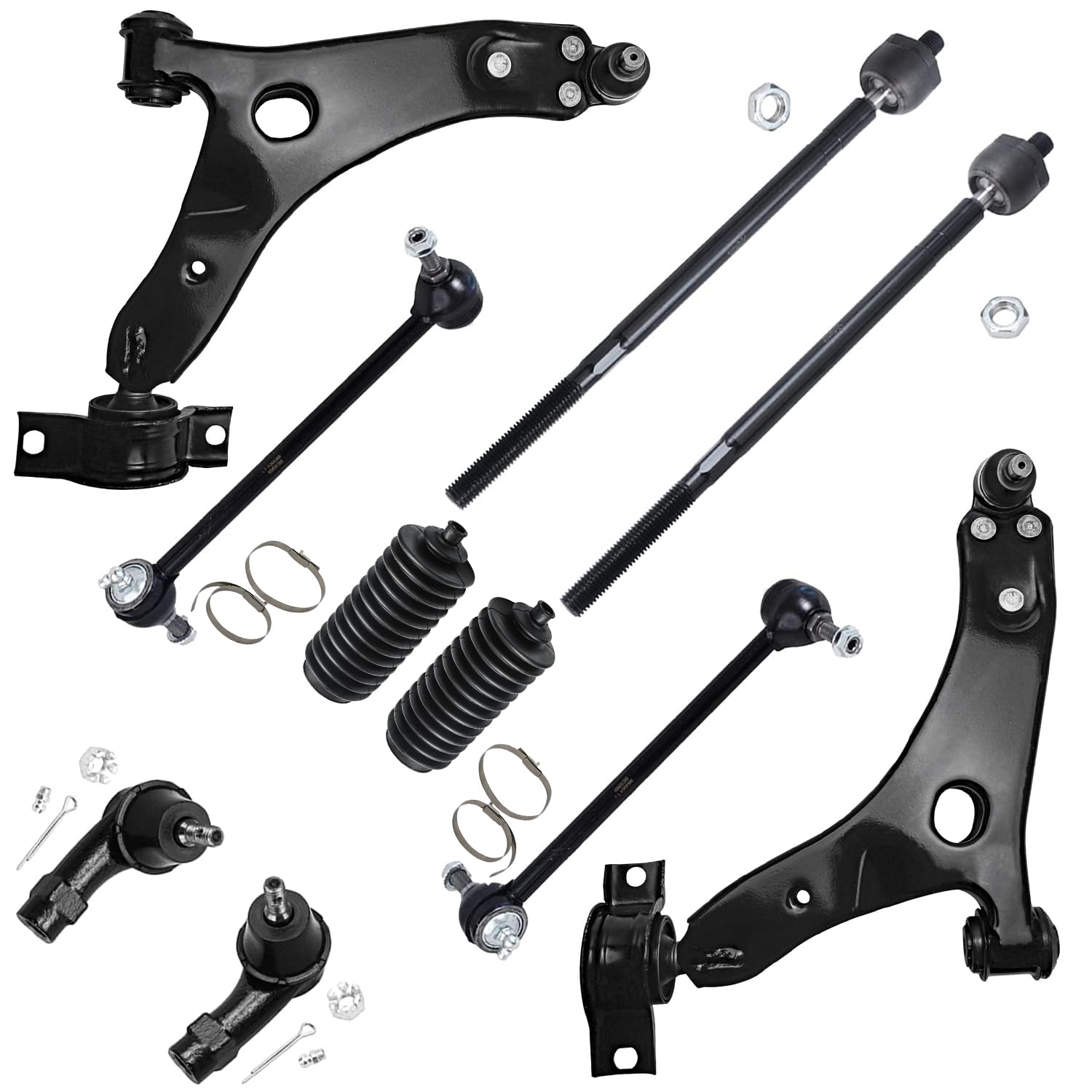Detroit Axle - Front End 12pc Suspension Kit for 2000-2004 Ford Focus 2001 2002 2003, 2 Ready Struts, 2 Lower Control Arms Ball Joints, 4 Inner & Outer Tie Rods, 2 Sway Bar Links, 2 Boots Replacement