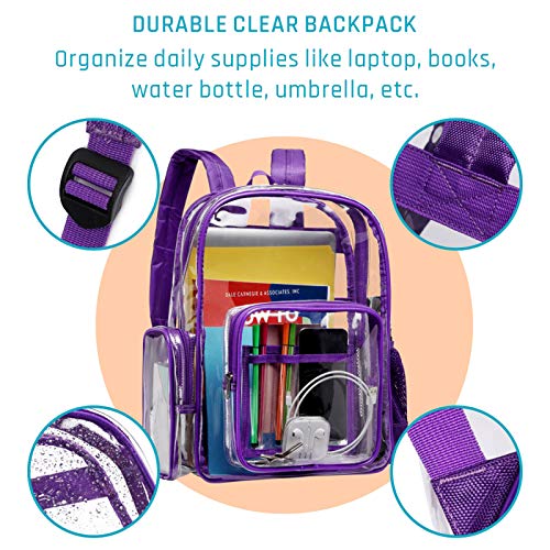 iSPECLE Clear Backpack, Large Clear Backpack with Laptop Compartment, Clear Bookbags with Reinforced Padded Straps, Transparent Bag for College, Work, Security, Dark Purple