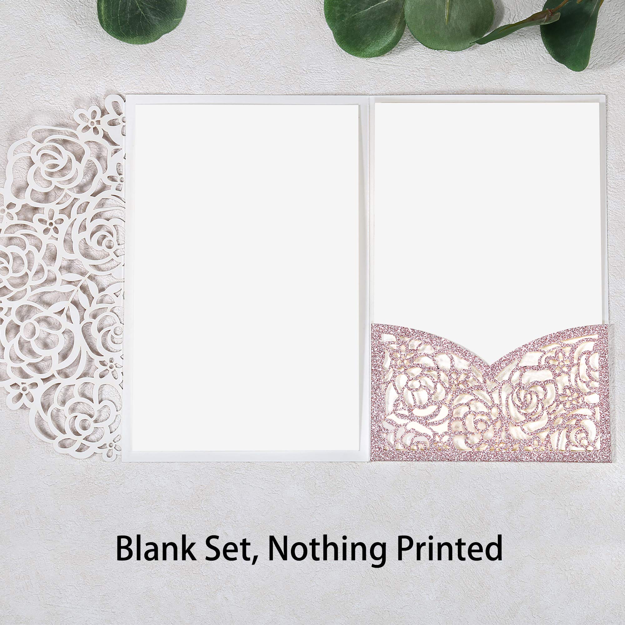 DreamBuilt 4.7x7 inch 50PCS Blank Rose Gold Glitter Quinceanera Invitations Kit, Laser Cut Hollow Rose Quinceanera Invitation Cards with Envelopes