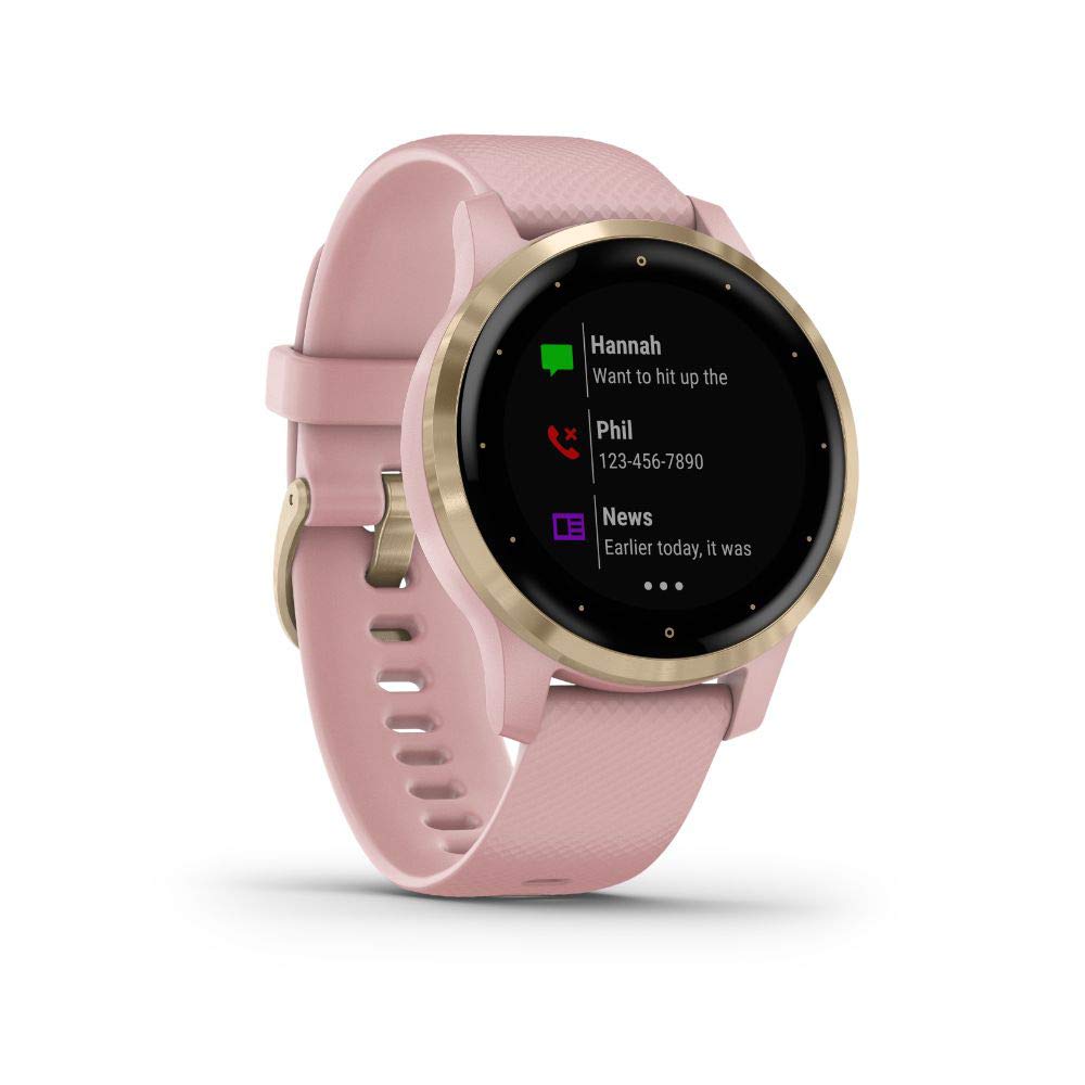 Garmin 010-02172-31 Vivoactive 4S Smartwatch, Dust Rose/Gold Bundle with Deco Gear Magnetic Wireless Sport Earbuds, Red with Carrying Case and Voltix Portable Charger