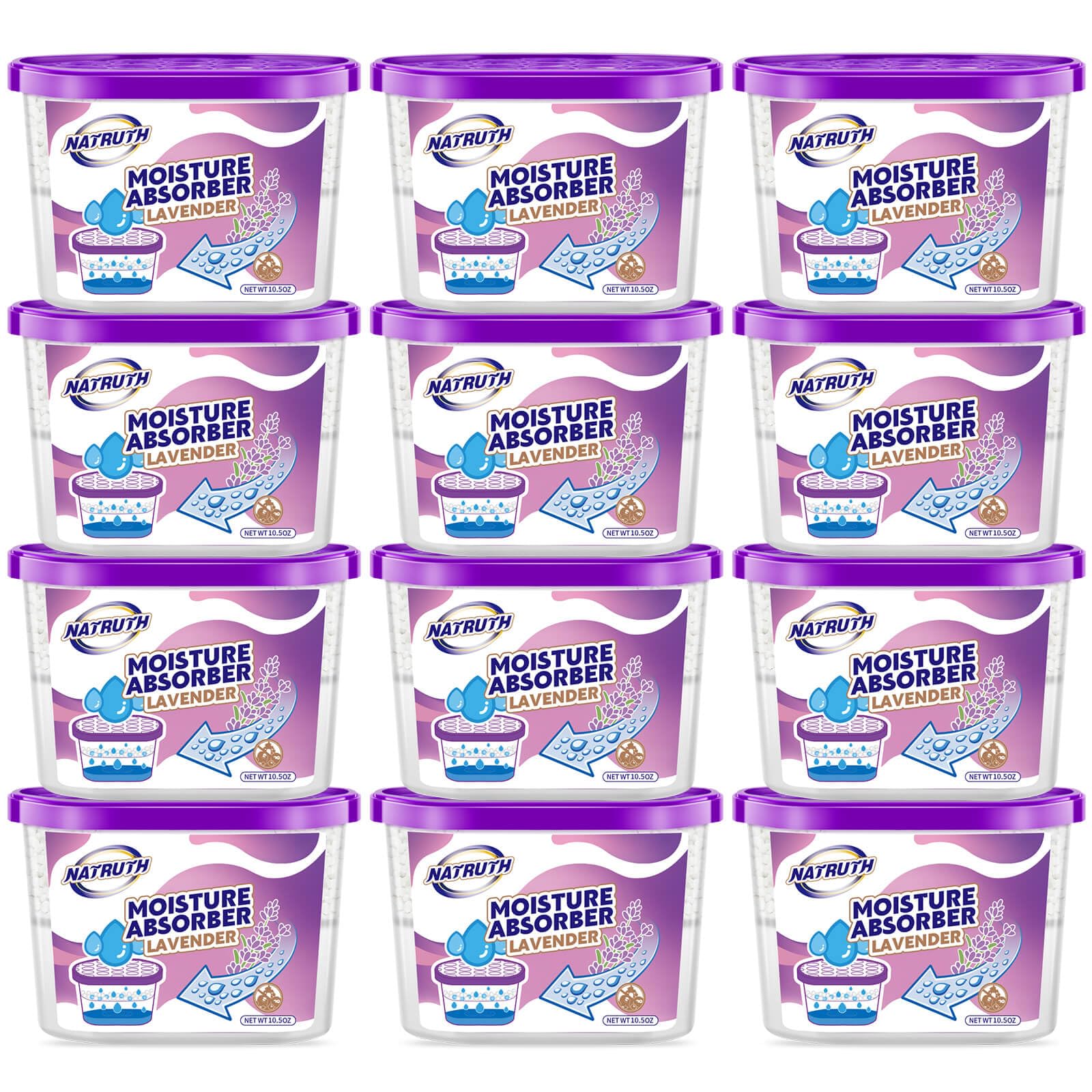 NATRUTH Moisture Absorbers With Lavender Scent,10.5OZ*12-Pack Portable Closet Dehumidifier, Odor Eliminator Absorber Bucket,Humidity Absorber,Cleaner Air Dehumidifier for Closet,Bathrooms, Boats