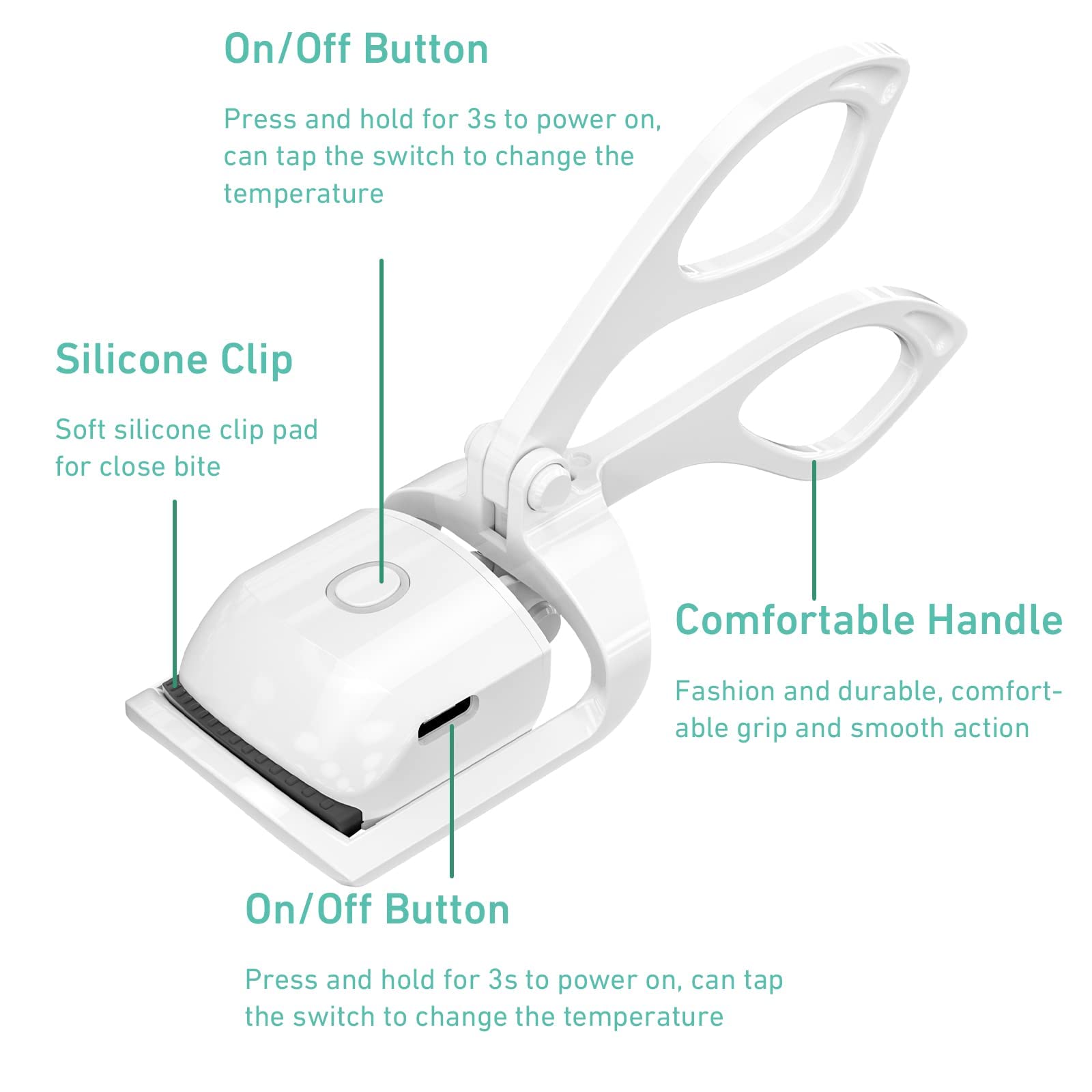FORATS Heated Eyelash Curler, Electric Eyelash Curlers, USB Rechargeable Eye Lash Curler with Comb, 2 Heating Modes Quick Natural Curling Eye Lashes for Long Lasting (White)