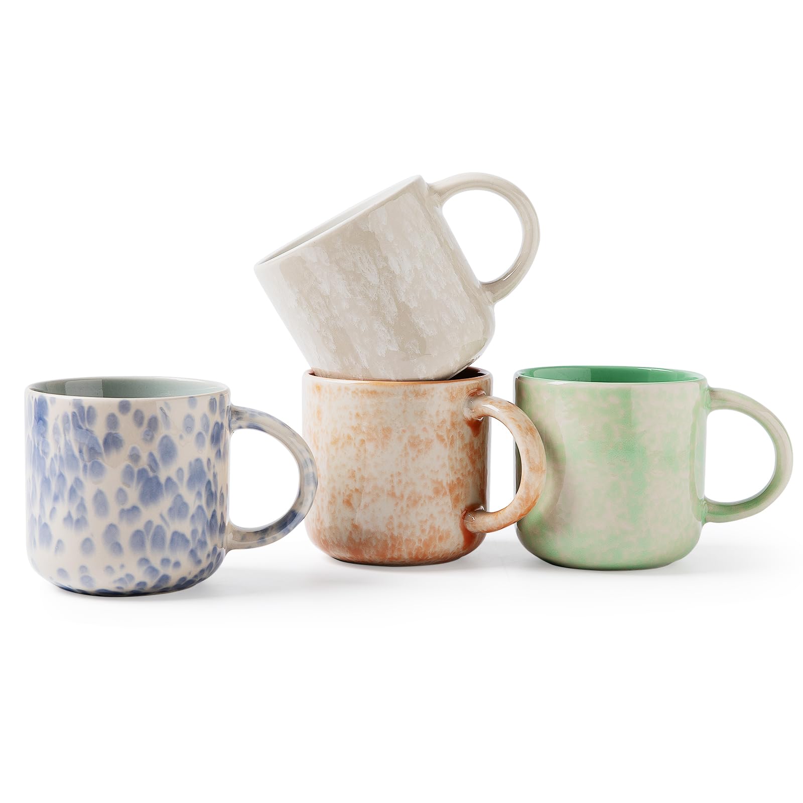 MONITO 12 OZ Coffee Mugs Set of 4, Large Ceramic Coffee Mugs,Modern Coffee Mugs Set with handle for Tea/Latte/Cappuccino/Milk/Cocoa, Funny Tea Cups for Office and Home, Engagement Gifts (12 oz)