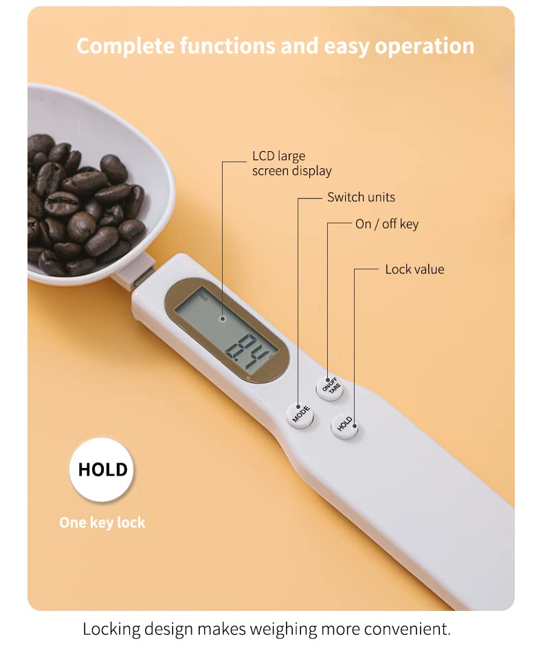 Digital Kitchen Spoon Scale | Measuring Spoon Food Scale | Digital Baking Scale, Weight from 0.1g to 500g | Conversions Grams/Ounces/Gn/Ct | Digital Scale with High Precision & LCD Display