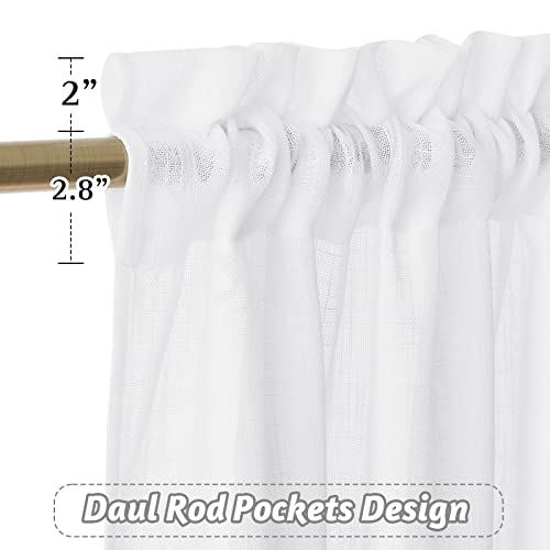 RYB HOME Semi Sheer Curtains Window Treatments for Living Room Bedroom Sliding Door, White, W 52 x L 95, 2 Panels