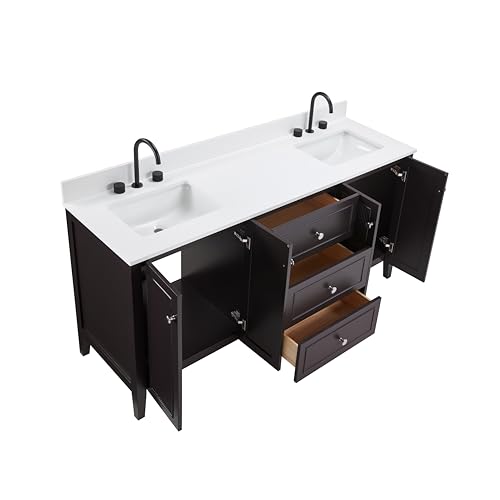 Lille 72 in x W x 22 in D x 35 in H Double Sink Bath Vanity in Espresso with Solid White Quartz Top