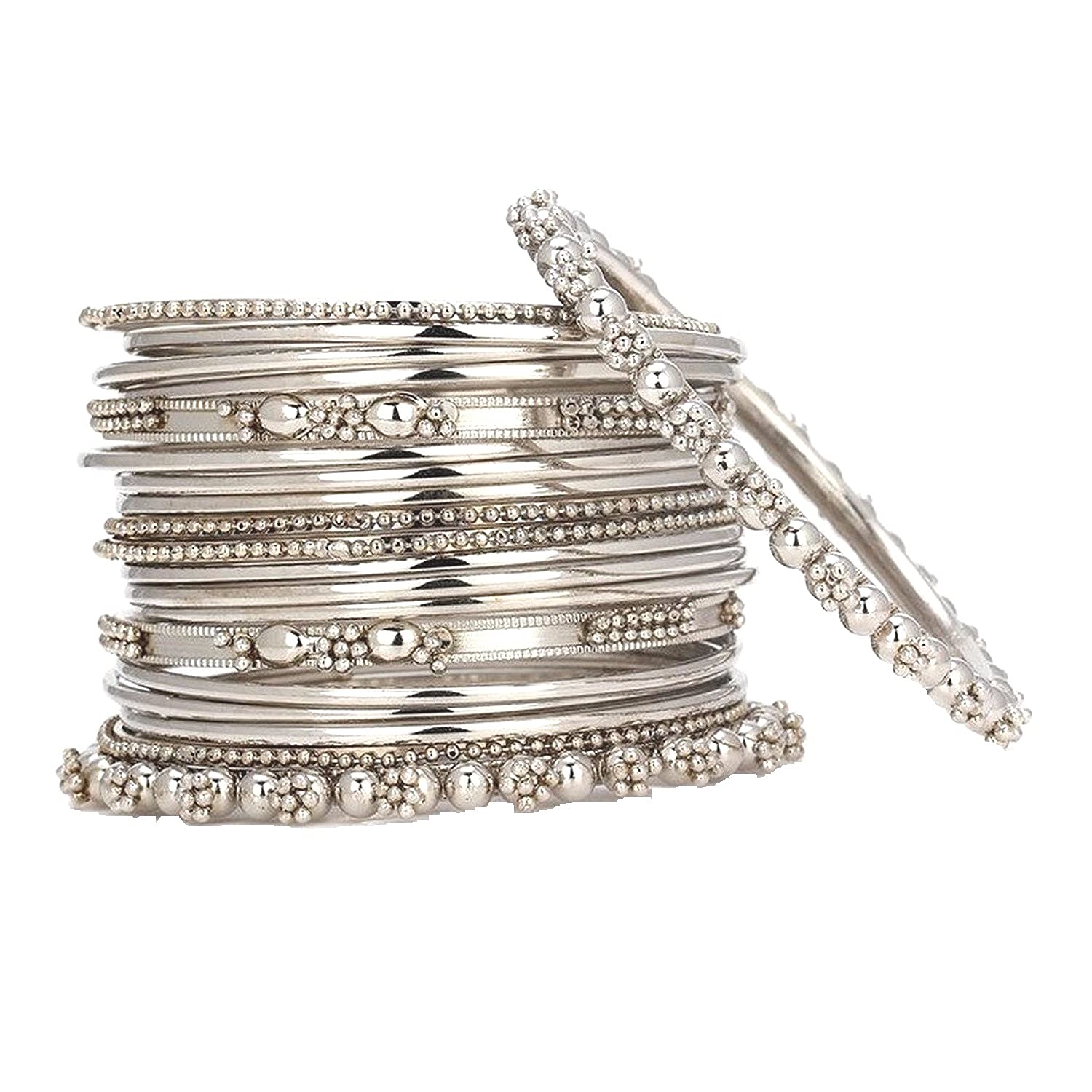 Efulgenz Boho Vintage Antique Ethnic Gypsy Tribal Indian Oxidized Silver Plated Combo Bracelet Bangles Set Jewelry (Silver pack of 2 Sets, 2.4)