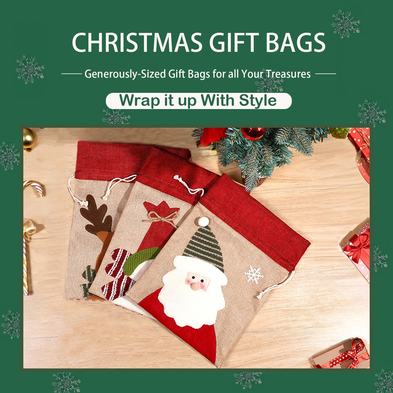ECLAVIOS Santa Sacks Drawstring Christmas Bags, Large Cloth Christmas Gift Doll Bags, 19.7"x13.5" Reusable Christmas Xmas Holiday Gift Sacks (3PCS)