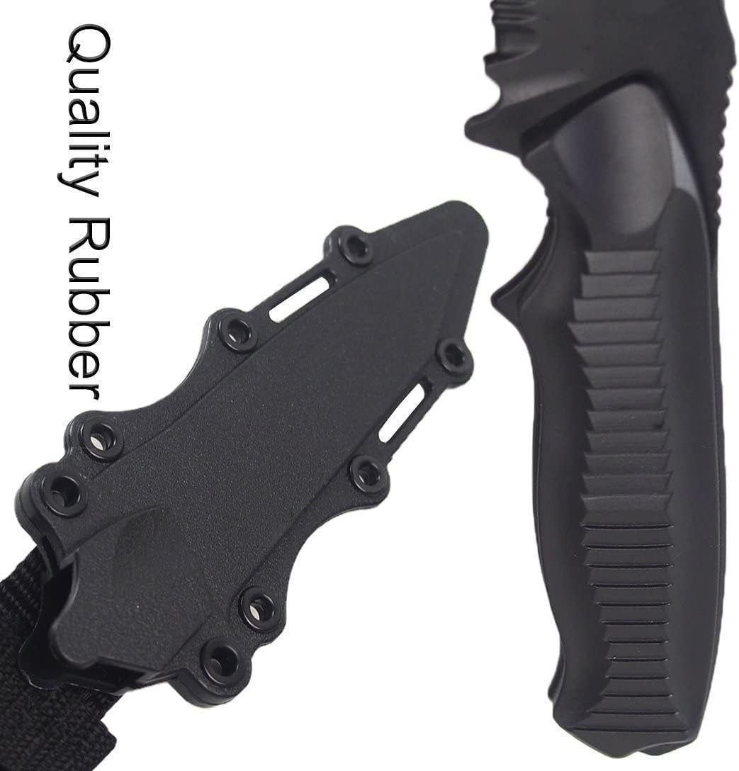 ESH7 Tactical Rubber Knife Military Enthusiasts Funning Cosplay Toy Sword Training Props War Game Knife Dagger Blade Rubber Fake Knives with Scabbard/Sheath