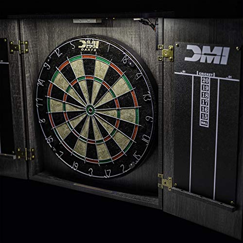 DMI Sports Paris Bristle Dartboard Cabinet Sets - Includes LED Lighting or Electronic Scoring Option, Rustic Grey (D4400W)