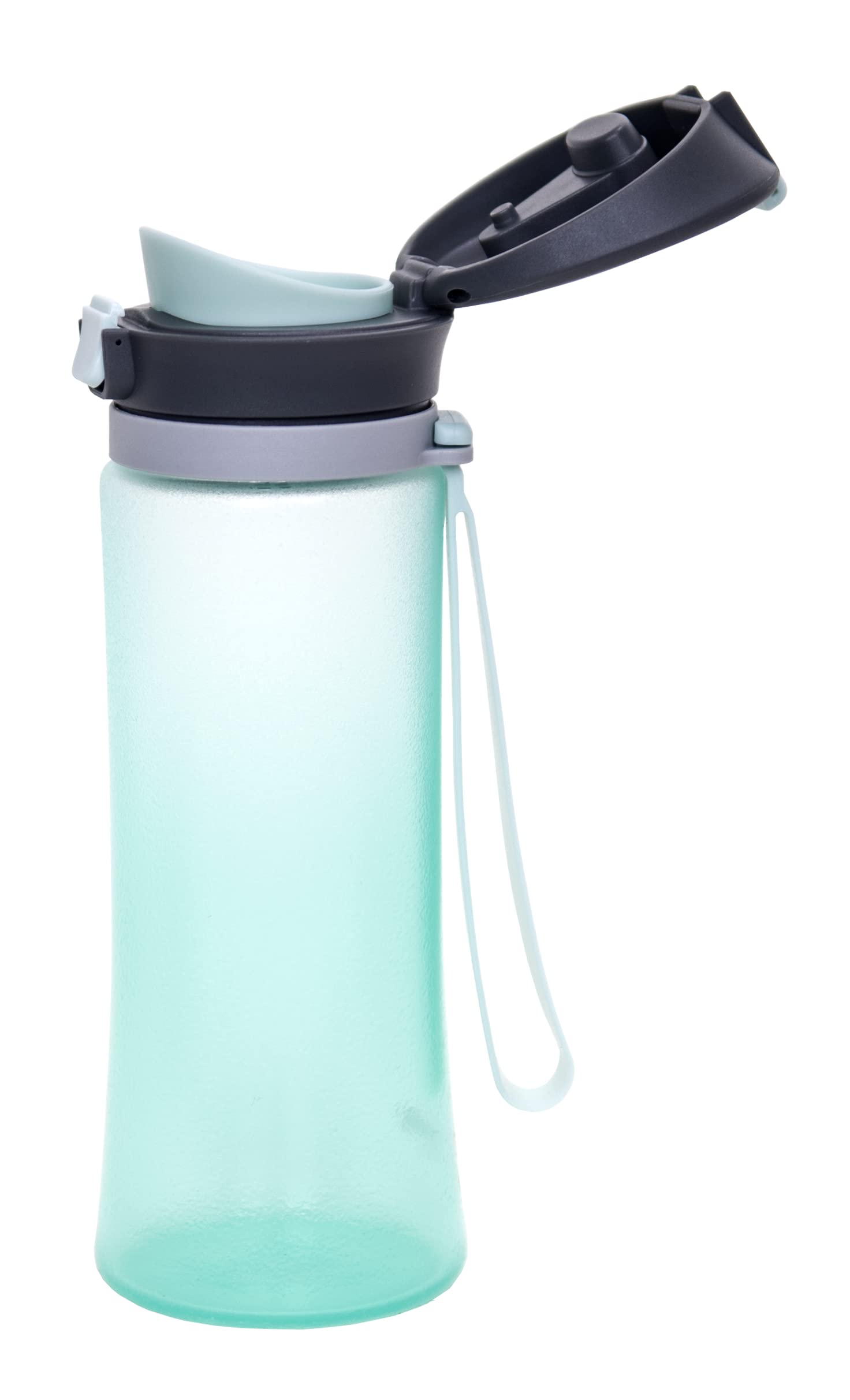 DEDEYA 16oz/450ml Flip-Top Silicone Coated Glass Sport Bottle(Green Bottle,Grey Cap)