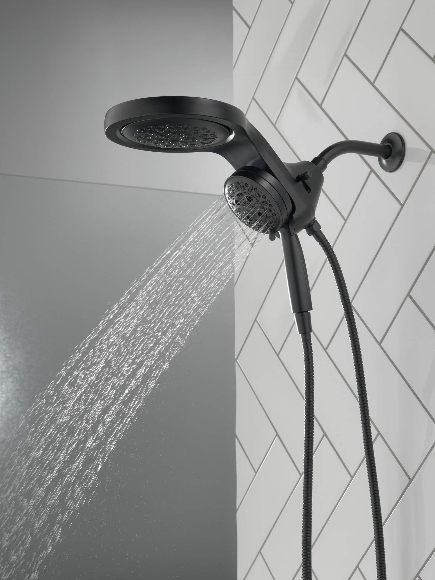 Delta Faucet HydroRain 5-Spray H2Okinetic Dual Shower Head with Handheld Spray, Black Shower Head with Hose, Handheld Shower Heads, Detachable Shower Head, 1.75 GPM Flow Rate, Matte Black 58680-BL