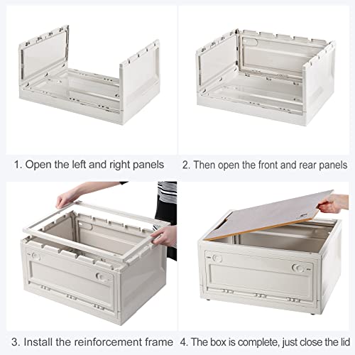 KATEI STORY Collapsible Storage Bin With Wood Lids folding storage box for camping,car storage, home sorting.(Side Opening 42L)