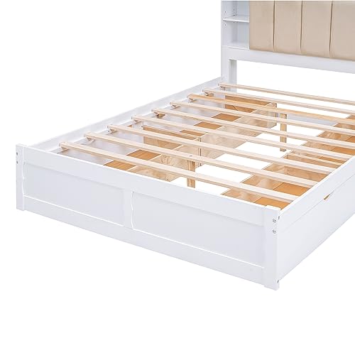 Merax Wood Queen Size Platform Bed with Storage Headboard