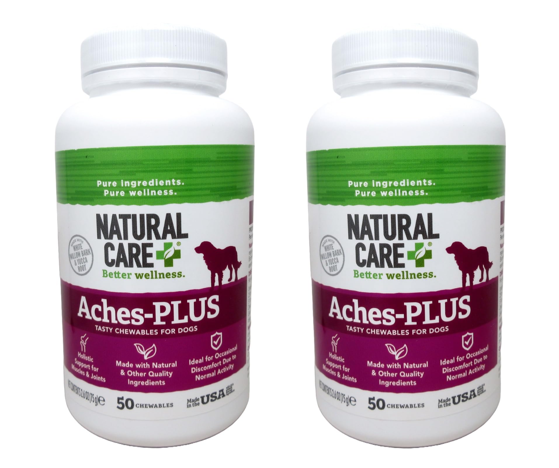 Natural Care + Better Wellness Aches-Plus Tasty Chewables for Dogs, 50 Count, Pack of 2