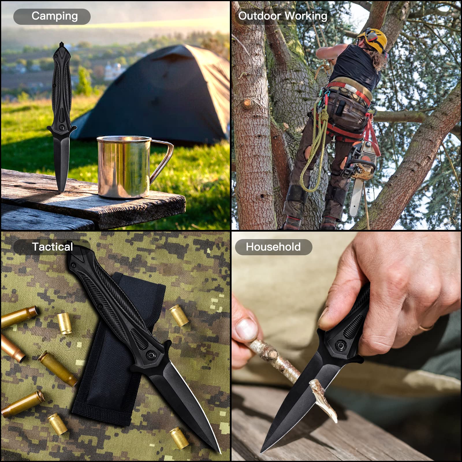 Dedilion Stainless Steel Folding Knife, Pocket Knife with Comfortable Non-slip Handle for Outdoor, Hunting, Tactical, Survival