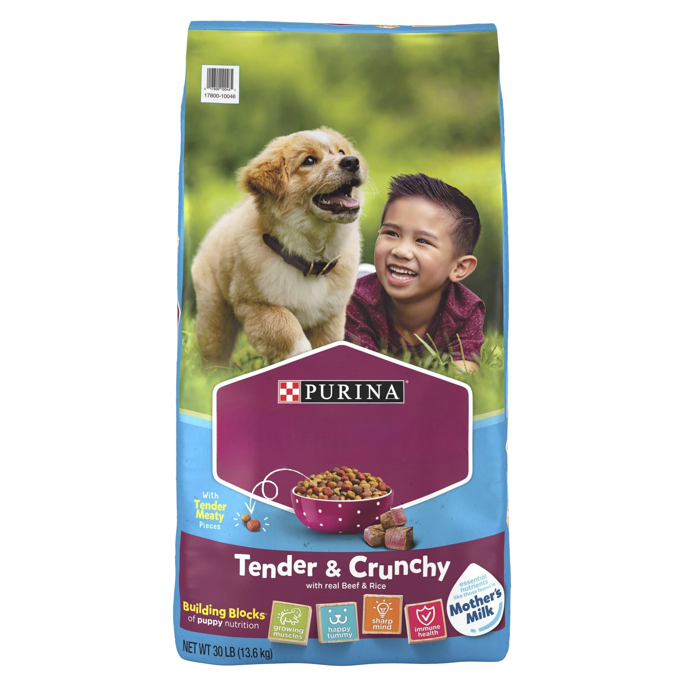 P-Chow Dry Dog Food, Tender & Crunchy High Protein Real Beef & Rice, 30 lb Bag