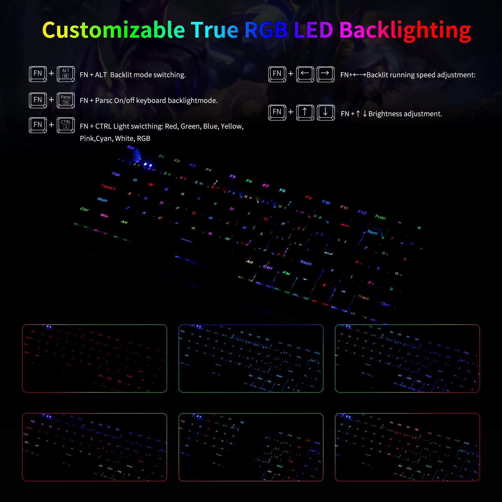 HUO JI E-YOOSO Z-19 Mechanical Gaming Keyboard with True RGB Backlit, 5 Pin Hot Swappable Blue Switches, Number Pad, Pro Software Supported, Wired Compact 94 Keys for PC/Computer, Black Grey