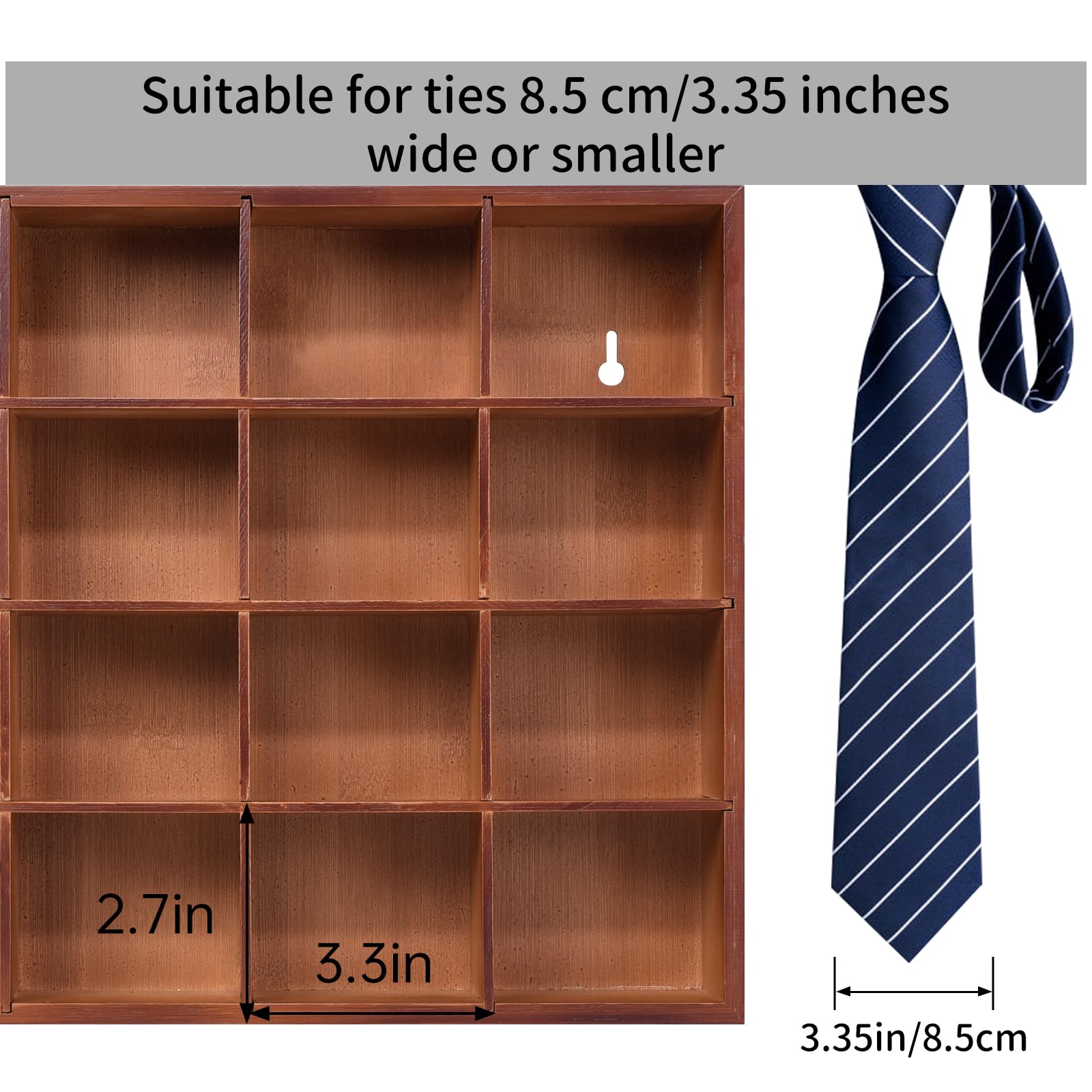 Ribgwo Tie Organizer Wall Mounted Tie rack,Tie box for Men,Tie Storage Box Organizer with 16 Compartments,Tie Display Racks for Bedroom, changing room, Men Wardrobe