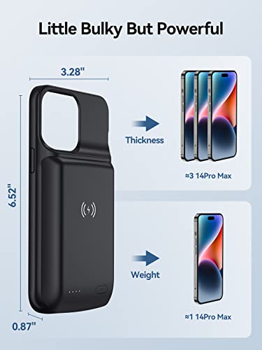 NEWDERY Battery Case for iPhone 14 Pro Max,14 Plus 10000mAh,Qi Wireless Charging,Wired Headset,Sync-Data Supported, Rechargeable Charger Case for iPhone 14/13/12 Pro Max, iPhone 14 Plus 6.7β Black