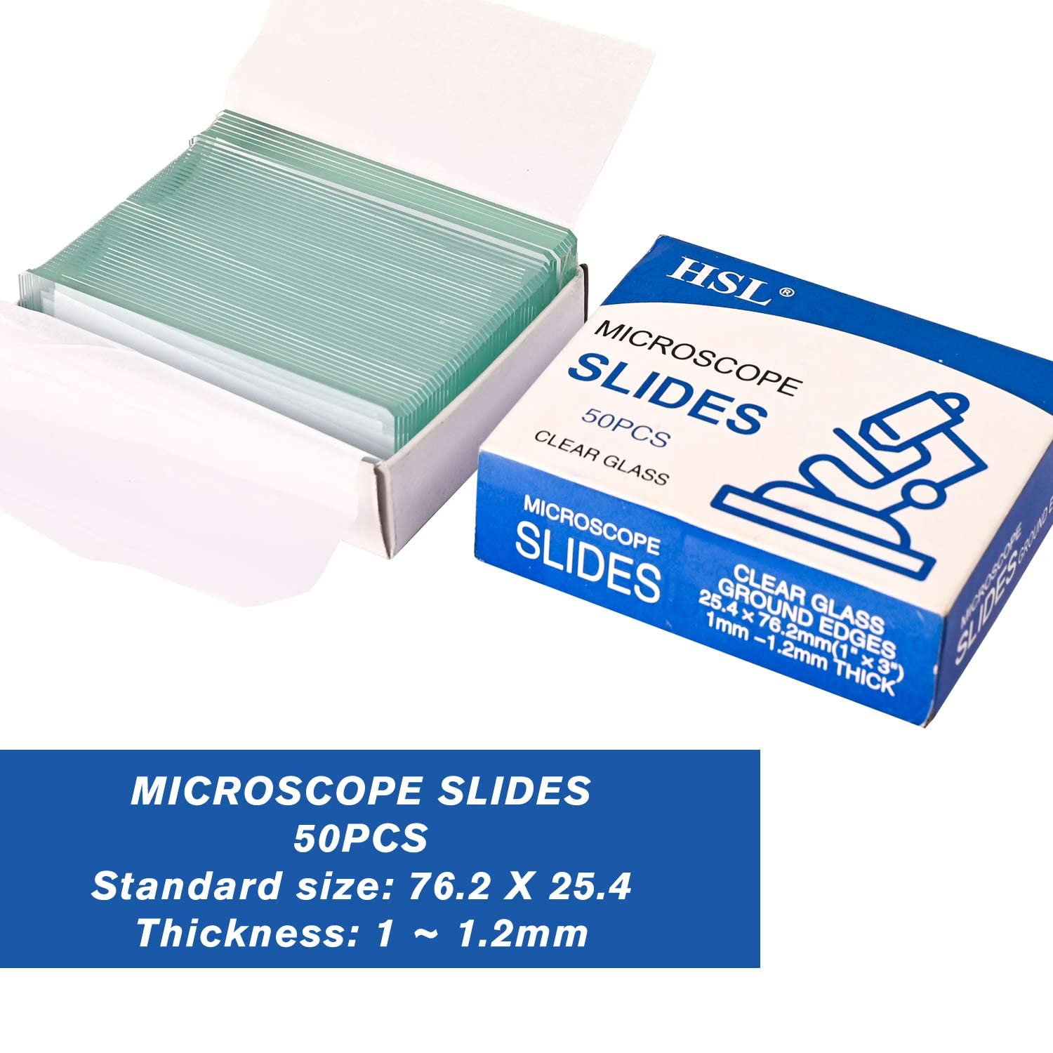 HSL Microscope Slides and Covers,24x24mm Square Cover Glass 100pcs and 50cps Blank Ground Edge Glass Slides for Monocular Binocular Trinocular Microscope lab coverslips Cover Slips